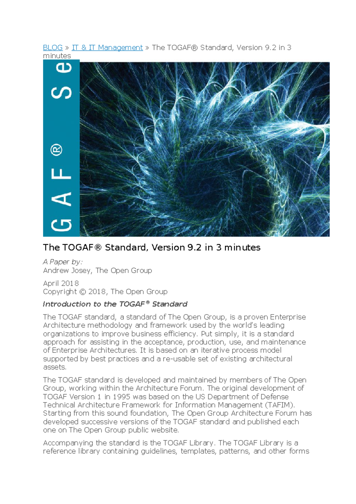 Togaf Summary - BLOG » IT & IT Management » The TOGAF® Standard ...