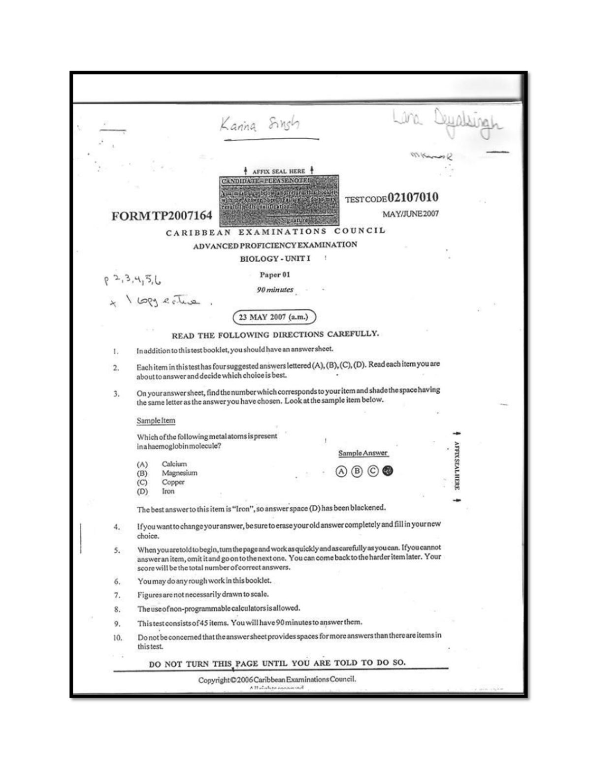 Idoc - past paper - Biochemistry I - Studocu
