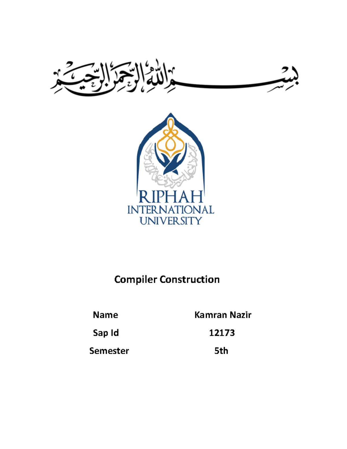 Kamran Nazir Compiler Construction Assignment Compiler Construction 