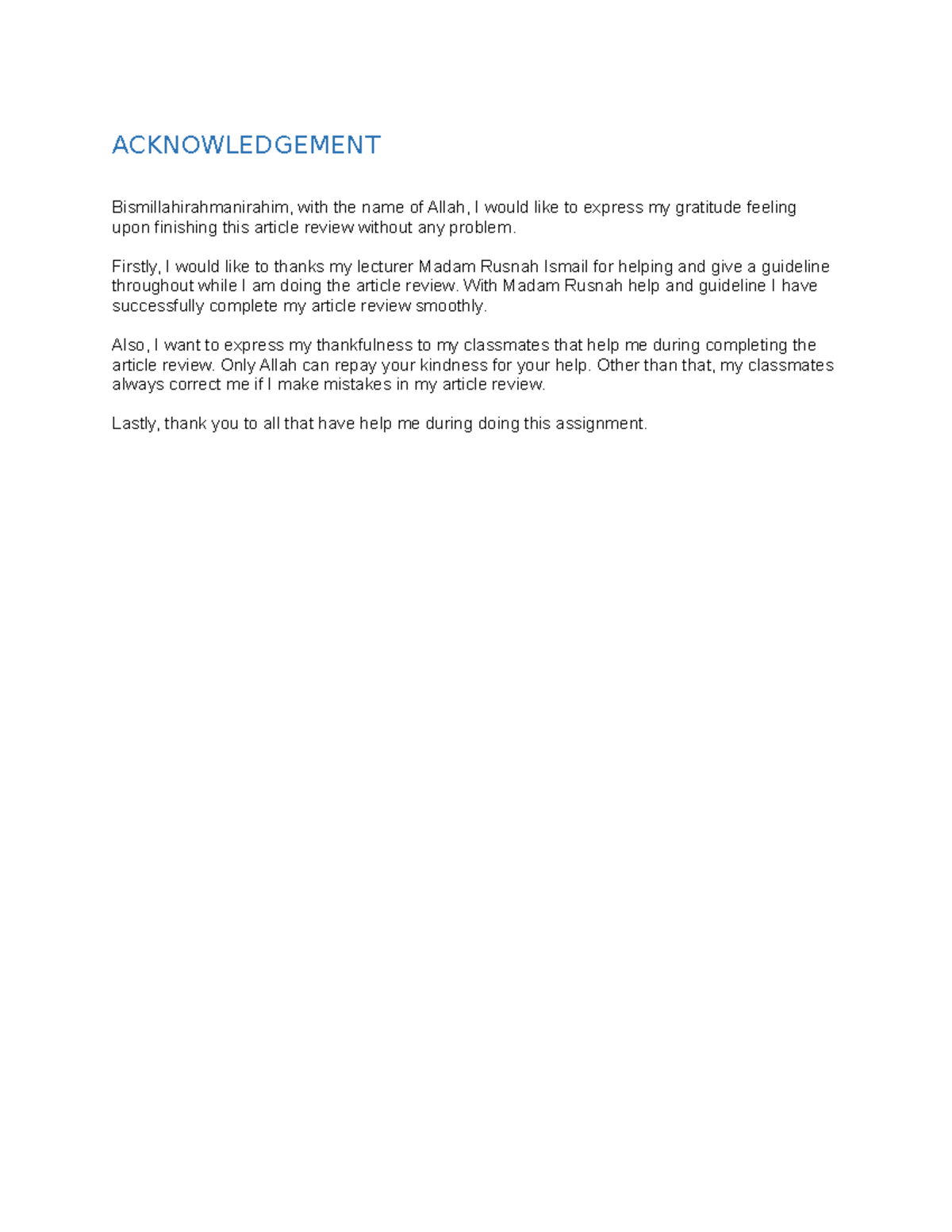 Acknowledgement - ba234 csm - ACKNOWLEDGEMENT Bismillahirahmanirahim ...