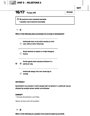 Milestone 4 - UNIT 4 MILESTONE 4 RETAKE i 12 questions were answered ...