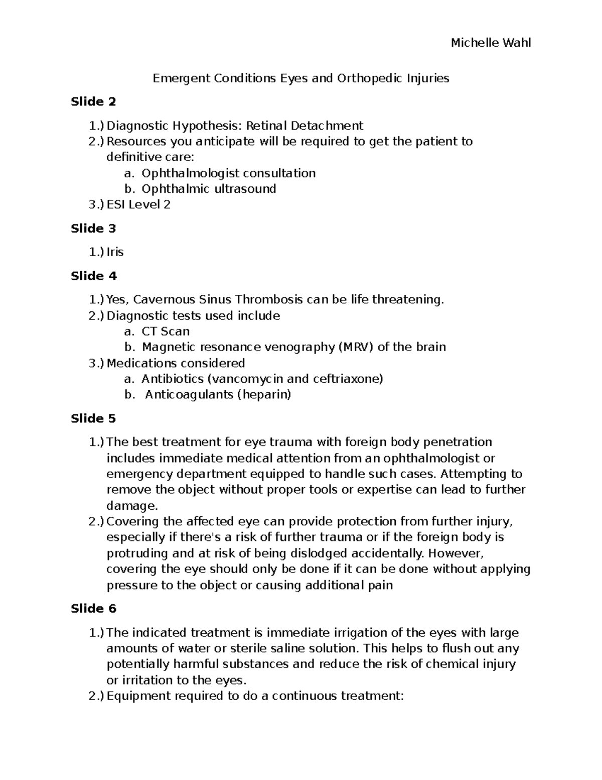 Emergent Conditions Eyes and Orthopedic Injuries - Michelle Wahl ...