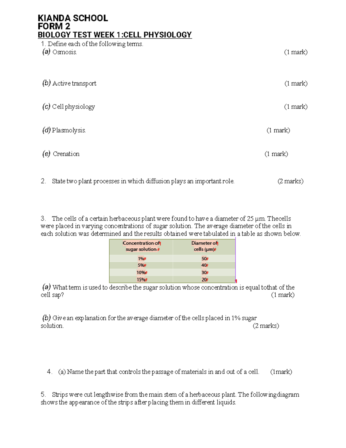 Biology week 1 test - revise for exams!! - KIANDA SCHOOL FORM 2 BIOLOGY ...