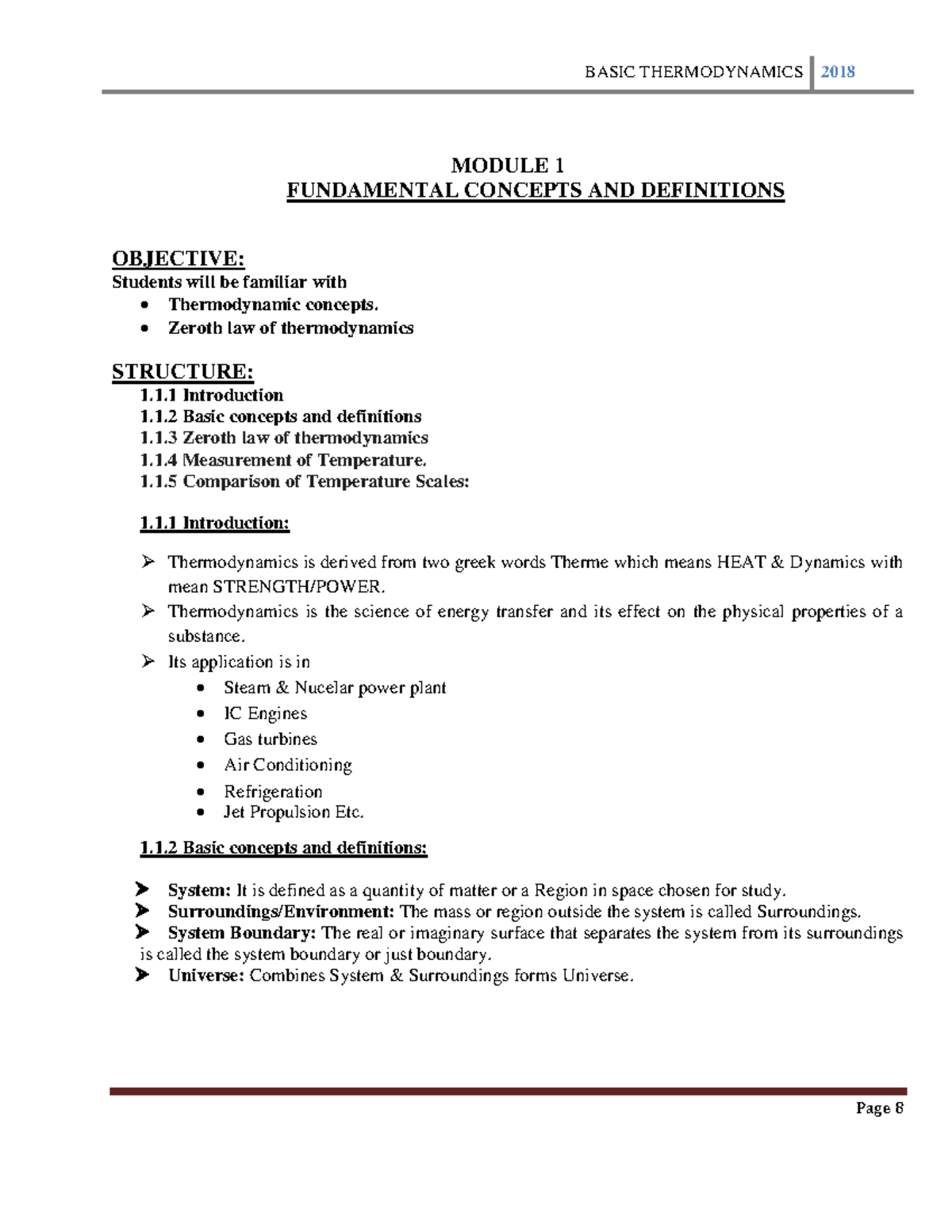 1 (1)-1 - Brief Notes On Thermodynamics - MODULE 1 FUNDAMENTAL CONCEPTS ...
