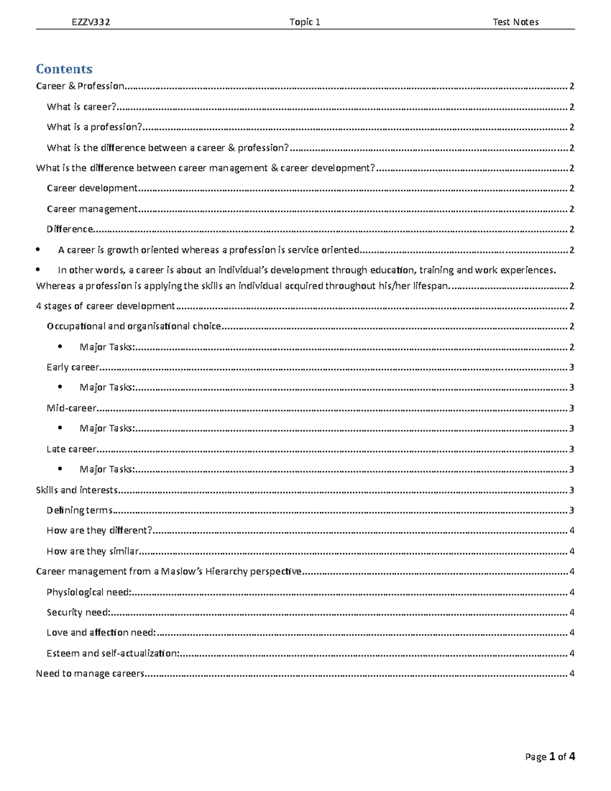 Test Notes (Topic 1-4) - Career & Profession 2 What is career? 2 What ...