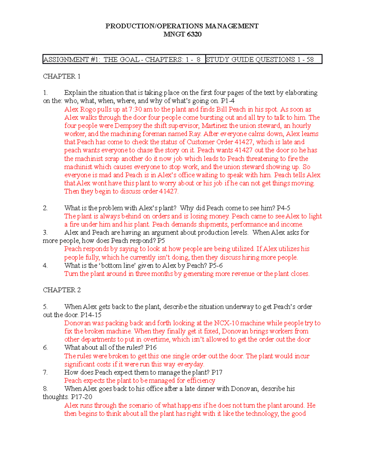 M1 A - PRODUCTION/OPERATIONS MANAGEMENT MNGT 6320 ASSIGNMENT #1: THE ...