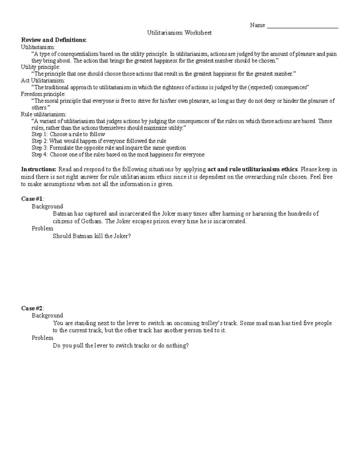 Utilitarianism Worksheet CLASS NOTE - 183EW - UCLA - Studocu