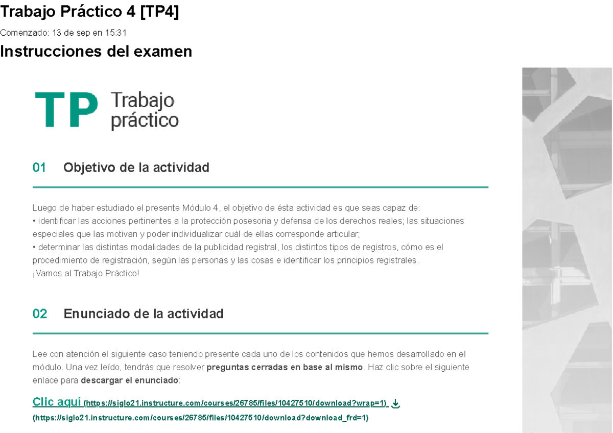TP4 80 D REALES - Trabajo Práctico 4 [TP4] Comenzado: 13 de sep en 15: Instrucciones del examen ...