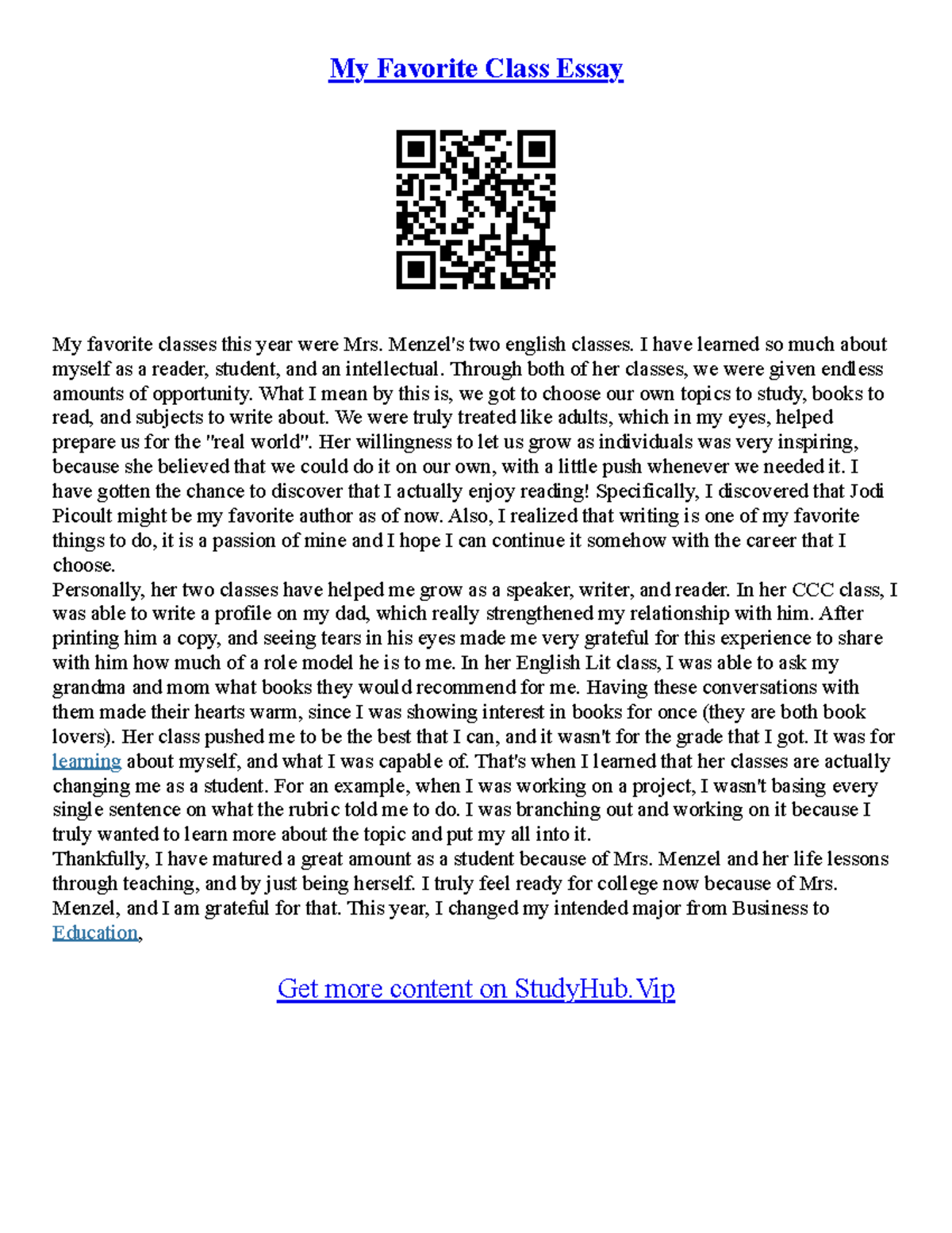My Favorite Book Essay - My Favorite Class Essay My favorite classes ...