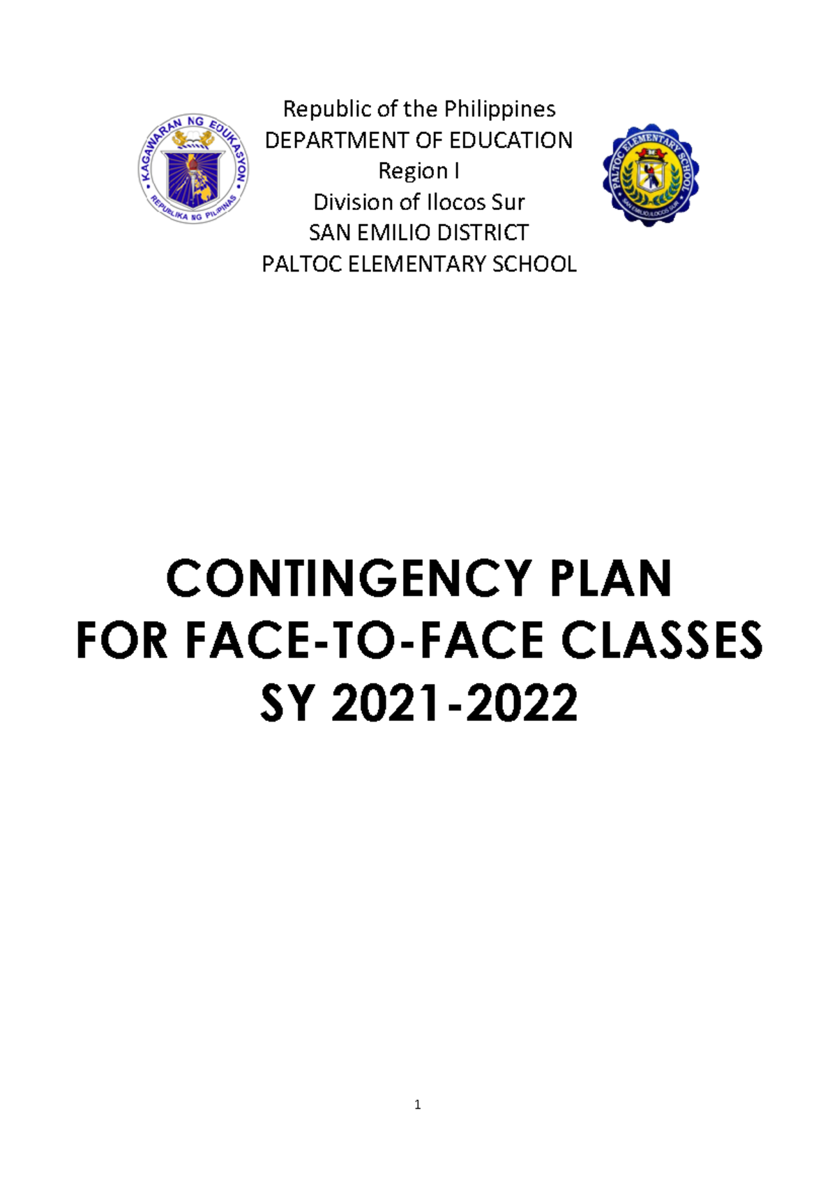 Contingency Plan-Paltoc ES - Republic of the Philippines DEPARTMENT OF ...