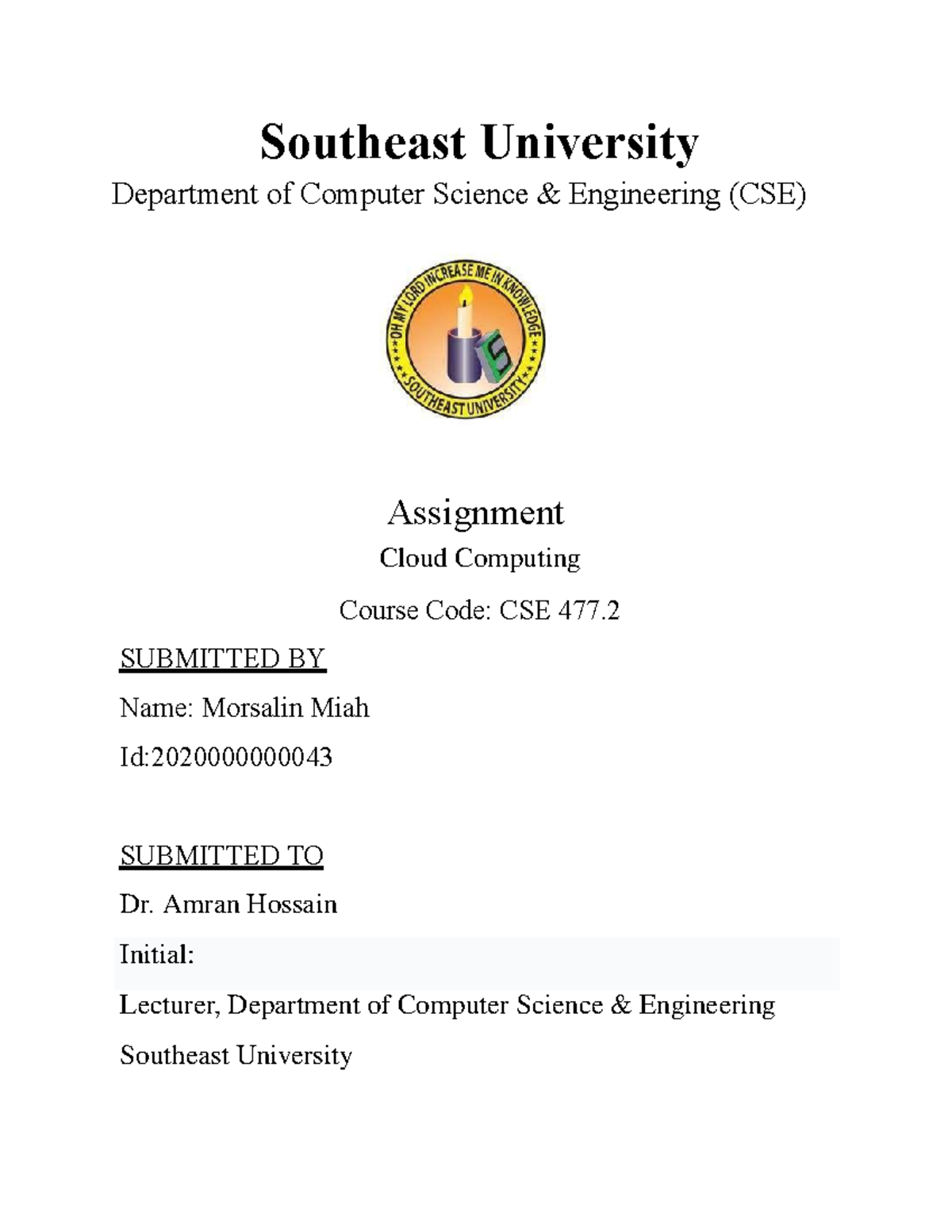 Cloud computing Assignment - Southeast University Department of ...