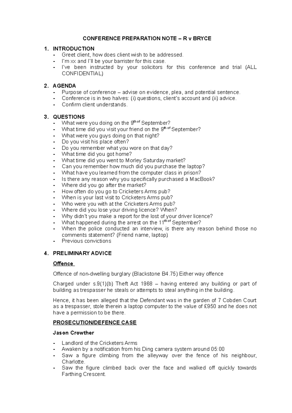 CPN R v Bryce - CONFERENCE PREP NOTES - CONFERENCE PREPARATION NOTE – R ...