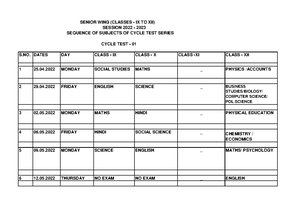 Date Sheet of Mid Term - sghgh - DATE DAY I II III IV V VI VII VIII IX ...