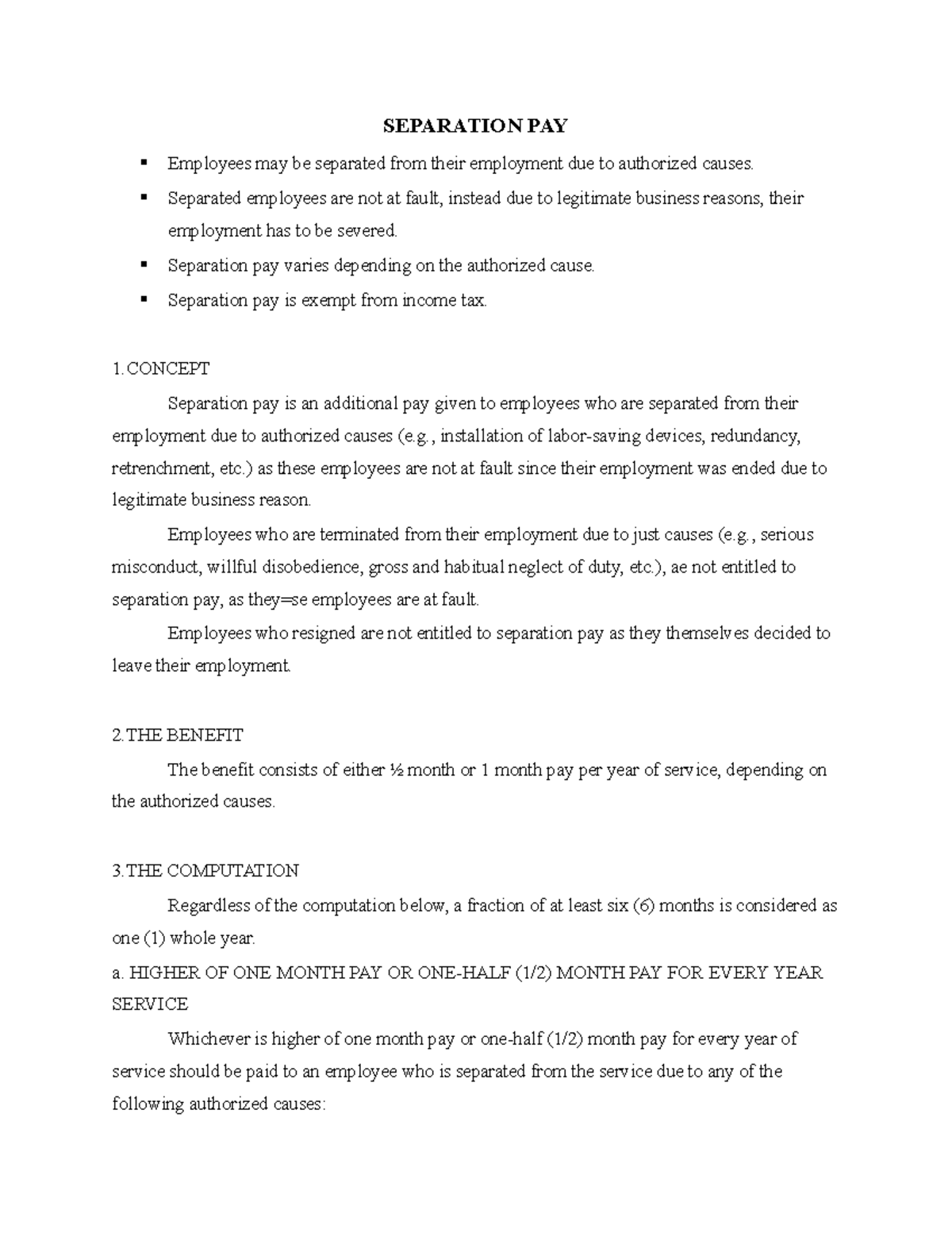 BLAW Separation PAY - about law business law - SEPARATION PAY Employees ...