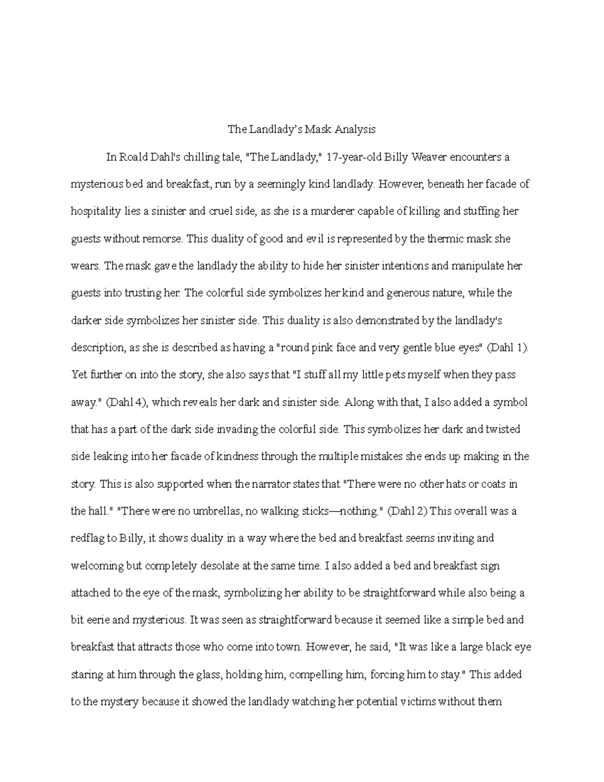 The Landlady’s Mask Analysis - The Landlady’s Mask Analysis In Roald ...