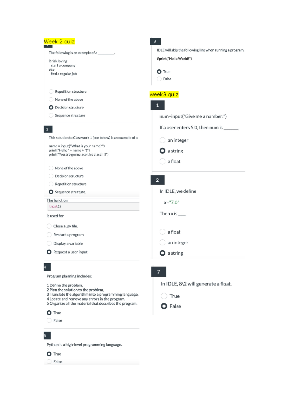 CB2240 quiz - 2240QUIZ IN CLASS - Week 2 quiz 6 IDLE will skip the following line when running a ...