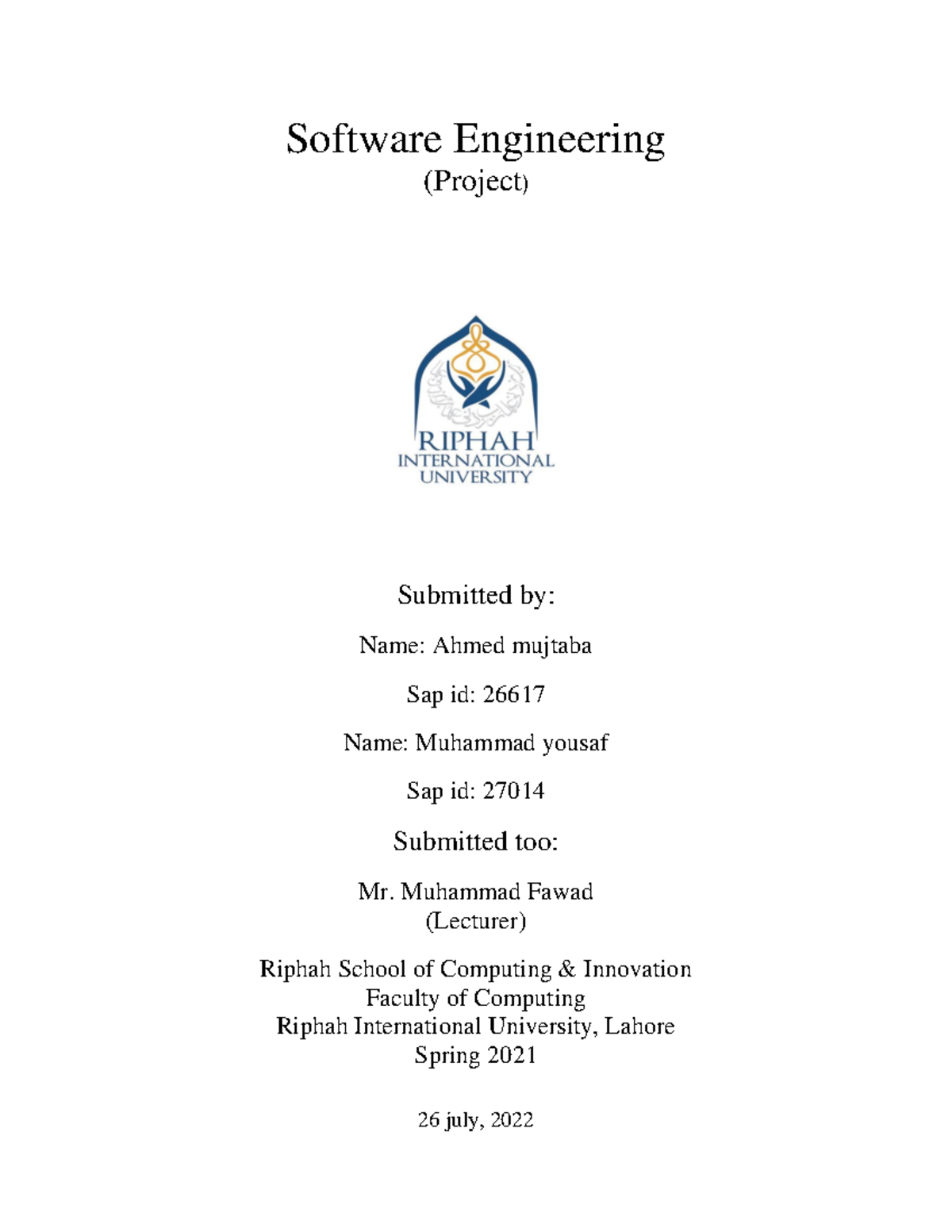 Software engineering diagram - Software Engineering (Project) Submitted ...