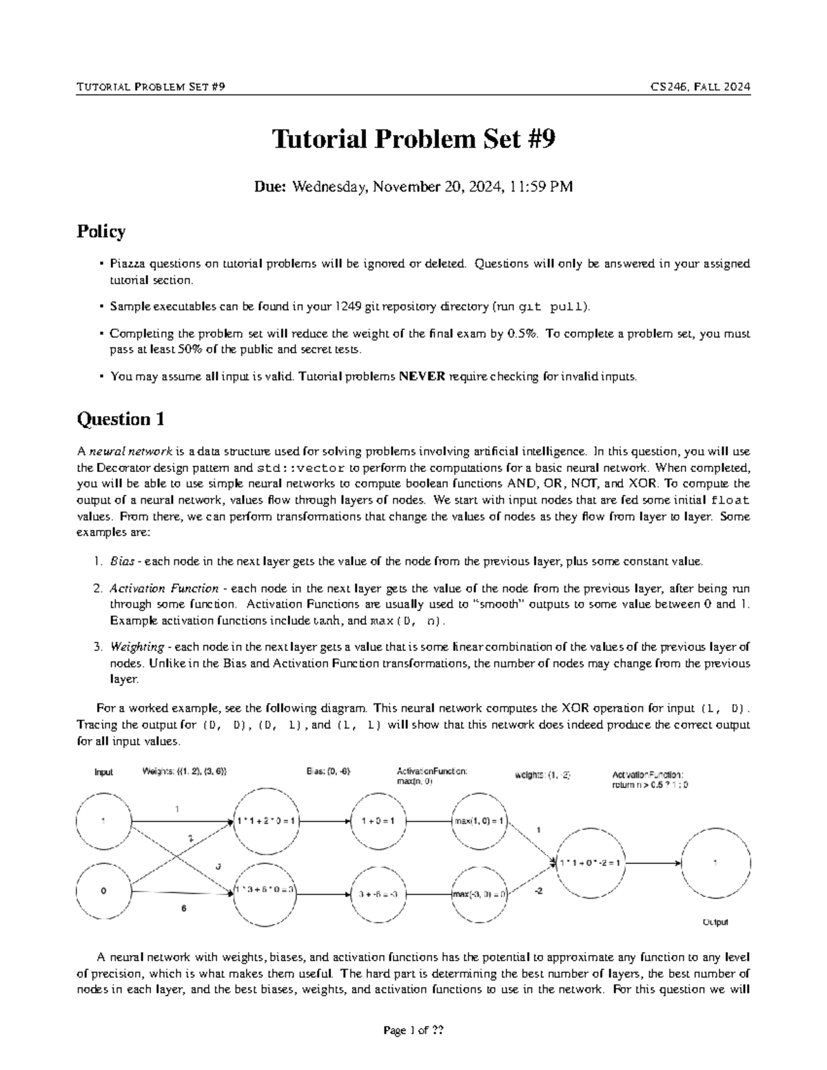 Tutorial 09 - tut - TUTORIAL PROBLEM SET #9 CS246, FALL 2024 Tutorial Problem Set Due: Wednesday ...