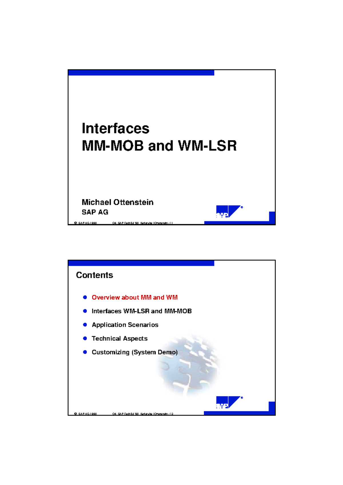SAP WM Interface to External Systems - SAP AG 1998 O4 SAP TechEd ’98 ...