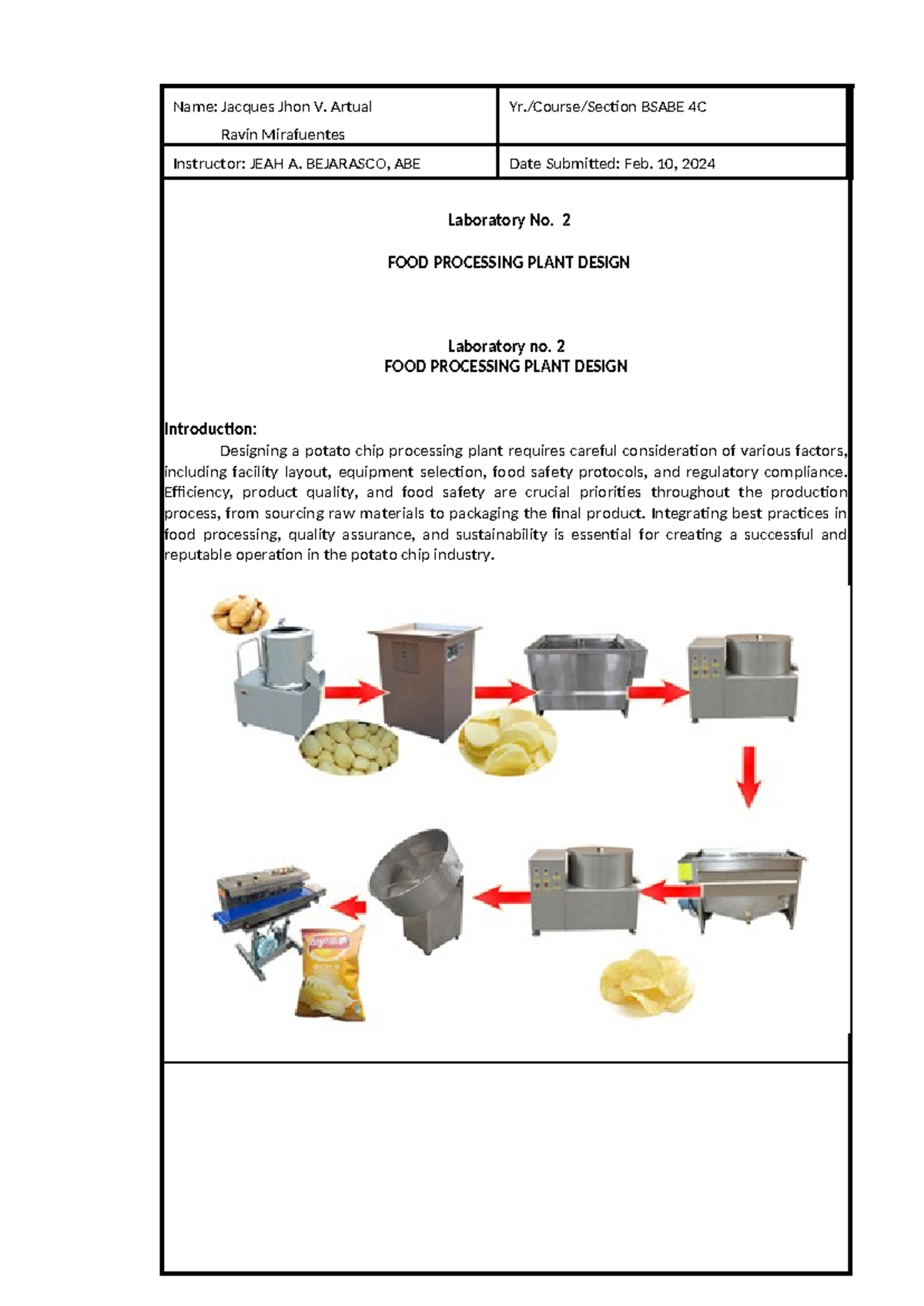 ABE 425 Laboratory 2 Food Process Design jacquesravin - Name: Jacques ...