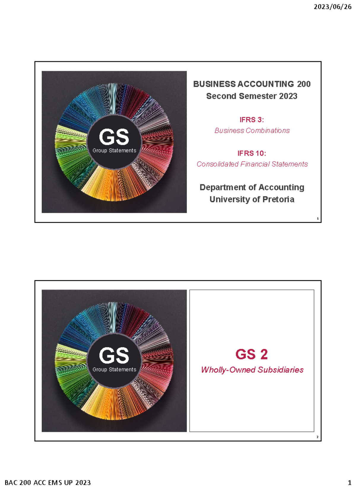 2a BAC200 GS2 2023 Wholly-Owned Subsidiaries L3 & L4 - GS Group Statements BUSINESS ACCOUNTING ...