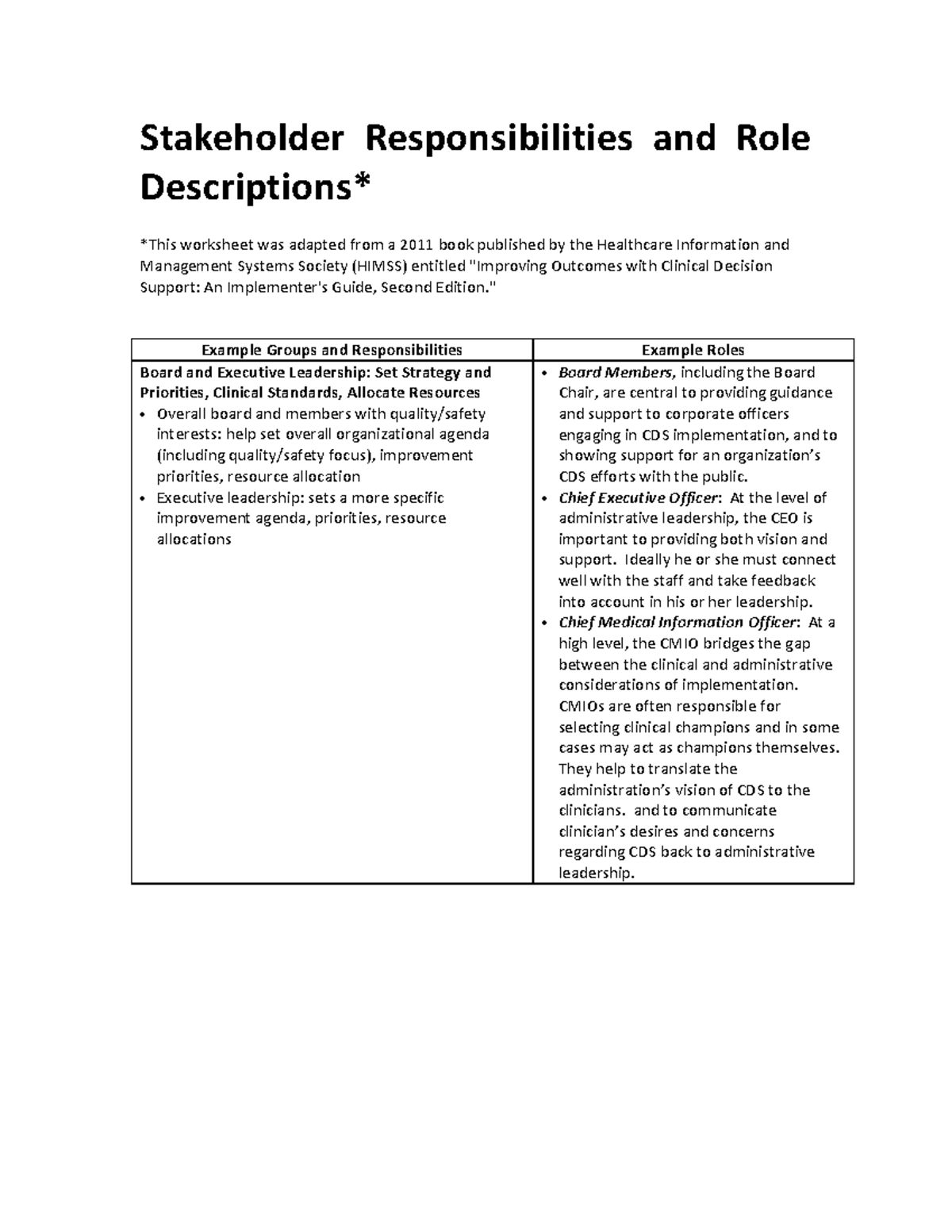 3 5 14 stakeholder responsibilities and role descriptions - Stakeholder ...