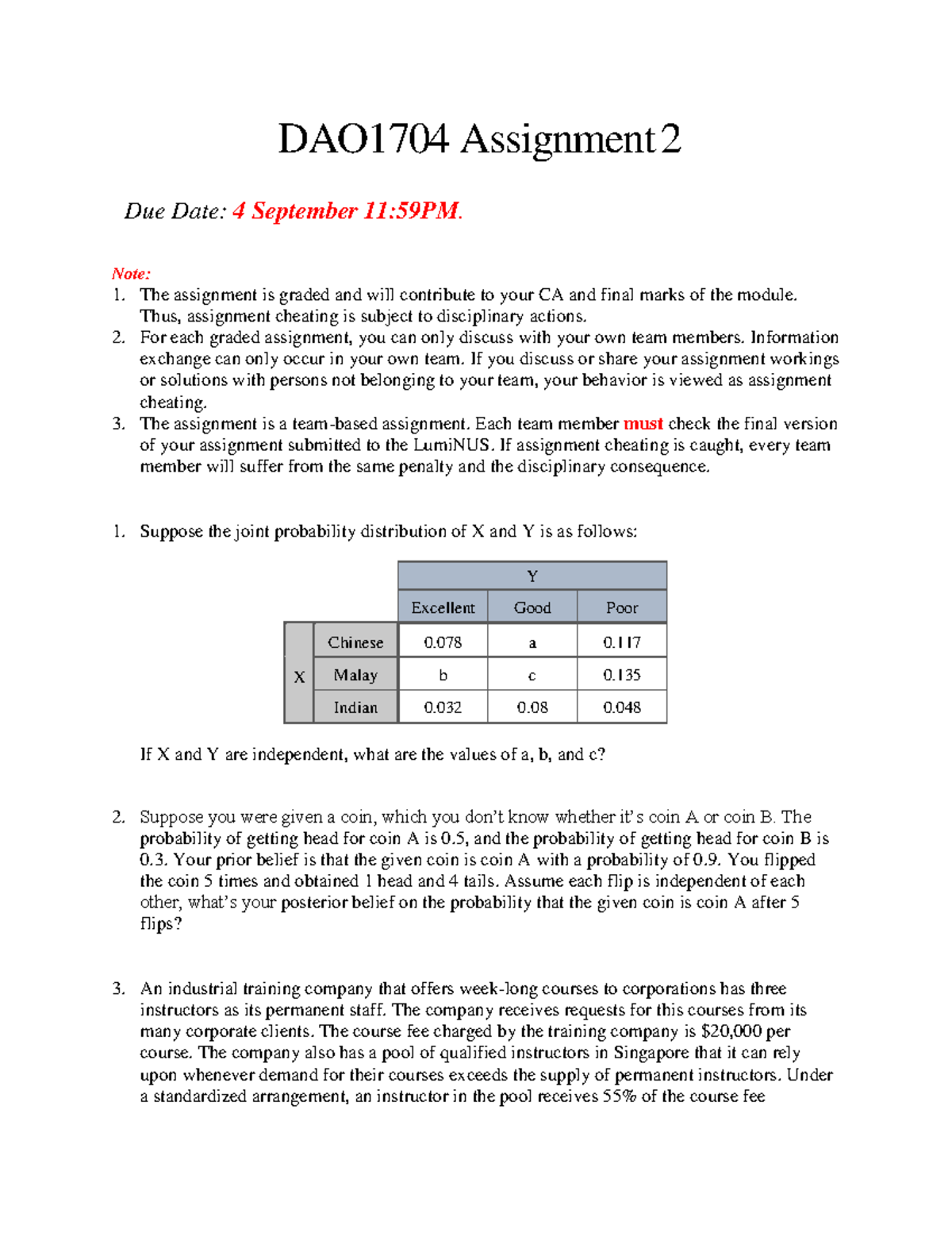 DAO1704 Assignment 2 - Probability, Conditional Probability, Bayes Theorem - DAO1704 Assignment ...