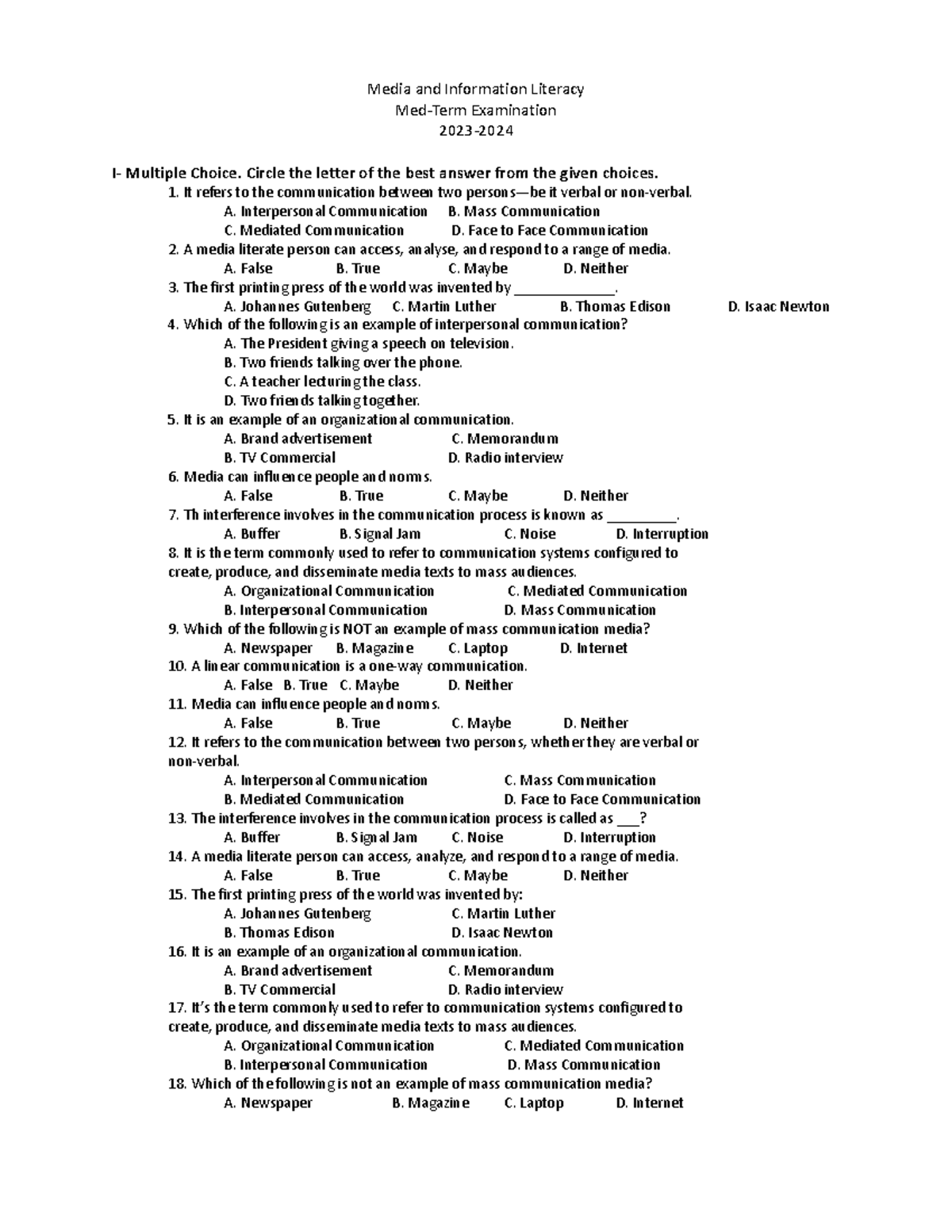 Media and Information Literacy medterm - Media and Information Literacy ...