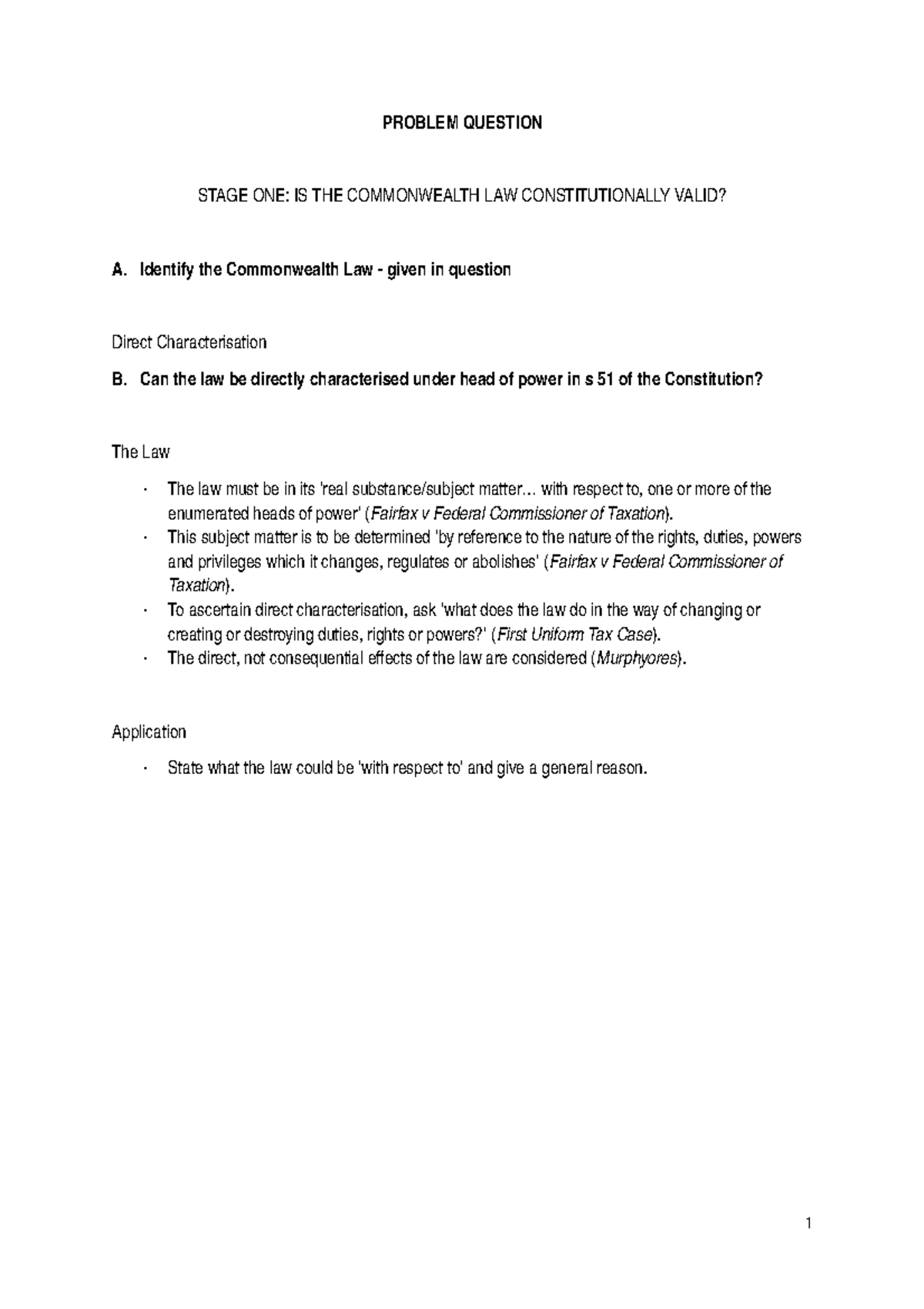 LLB2280 Constitutional Law - Examination Summaries for Constitutional Law 2020 - PROBLEM ...