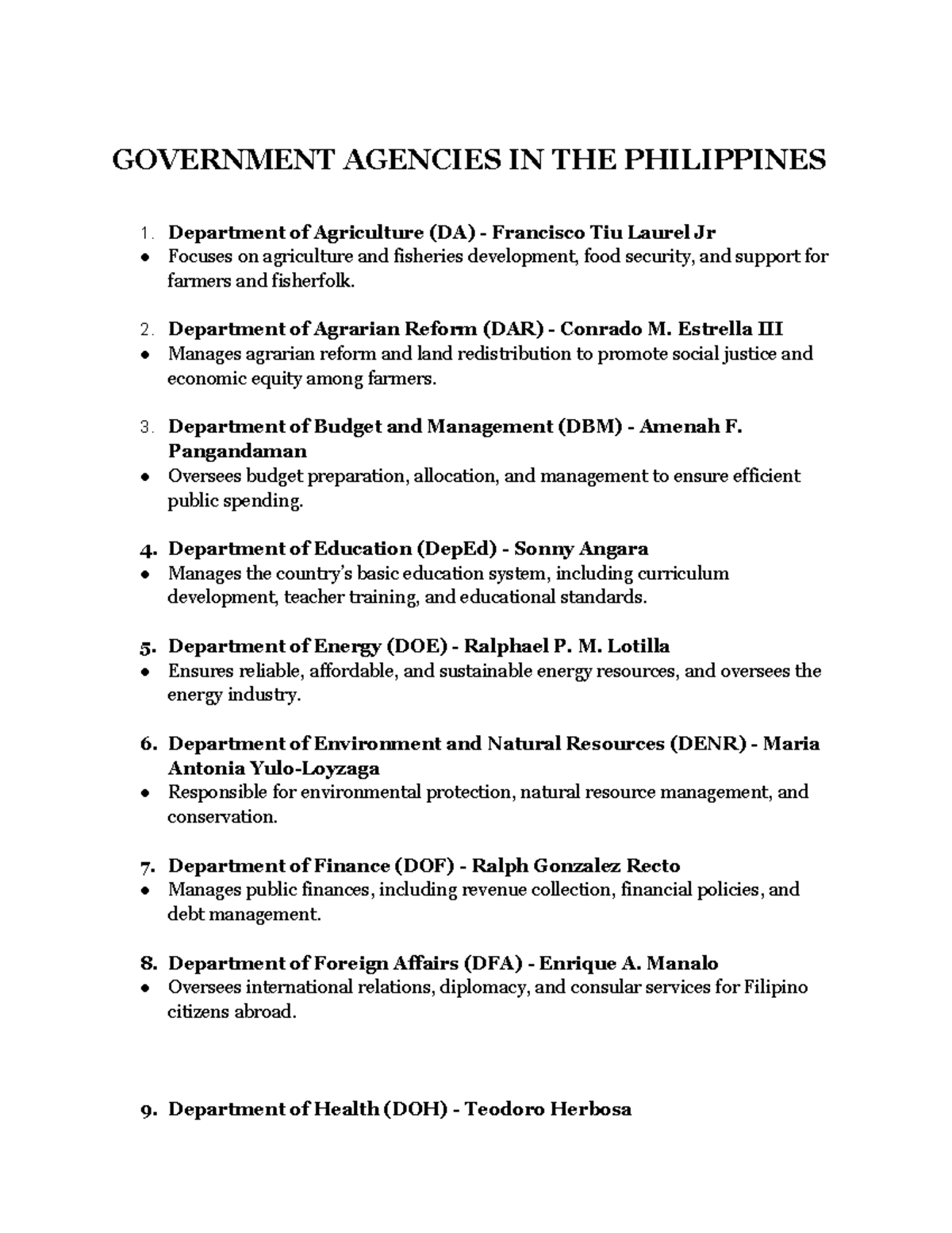 CWTS-Government Agencies in the Philippines - GOVERNMENT AGENCIES IN ...