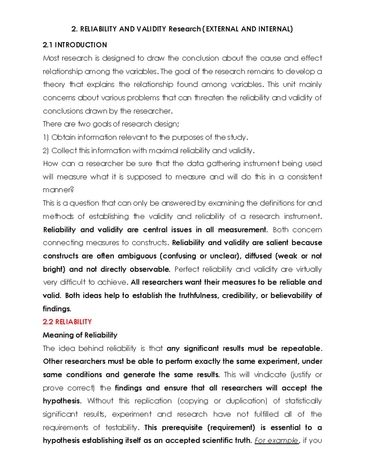 RMSA8 COPY - Research methodology notes - RELIABILITY AND VALIDITY ...