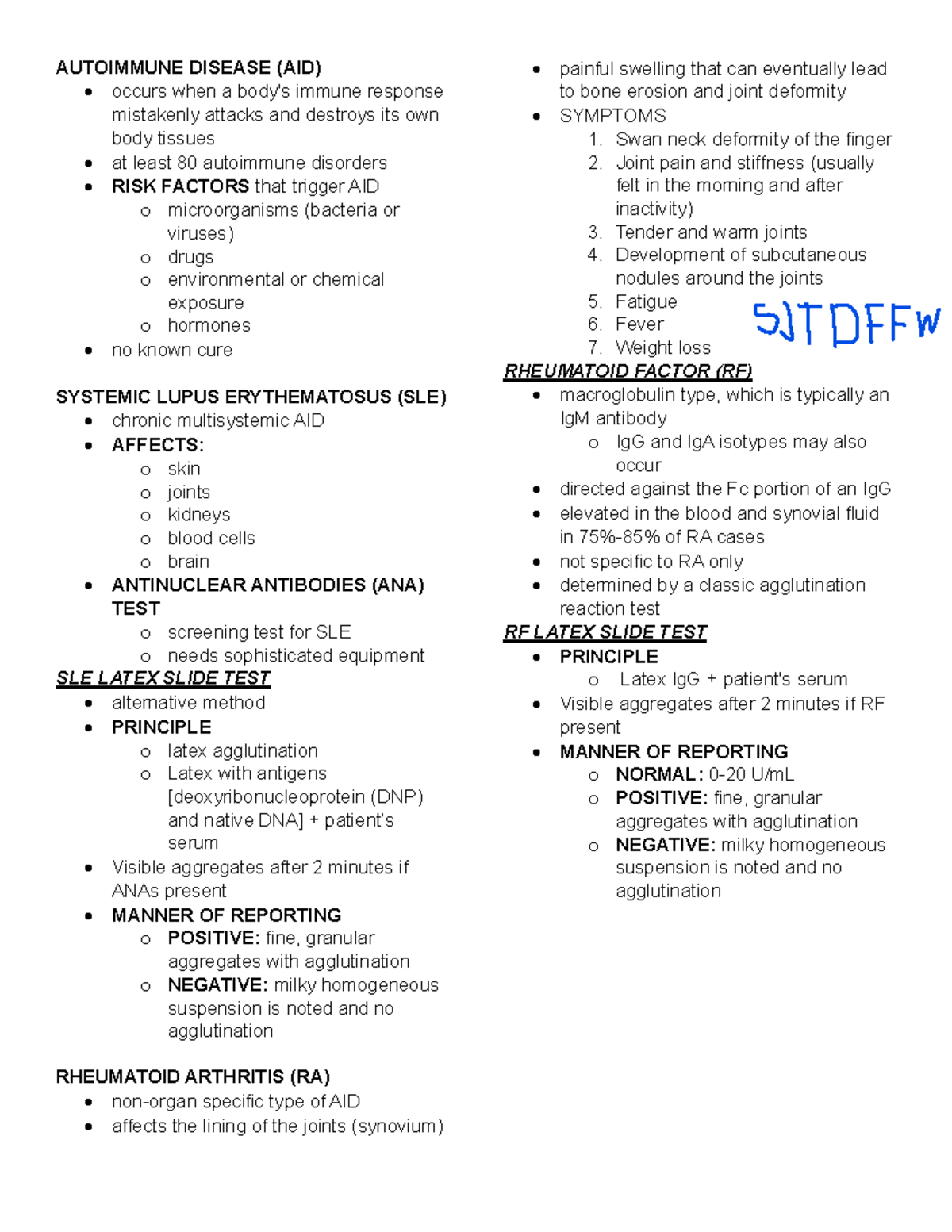01 is prefi lab - Summary Clinical Immunology & Serology - AUTOIMMUNE DISEASE (AID) occurs when ...