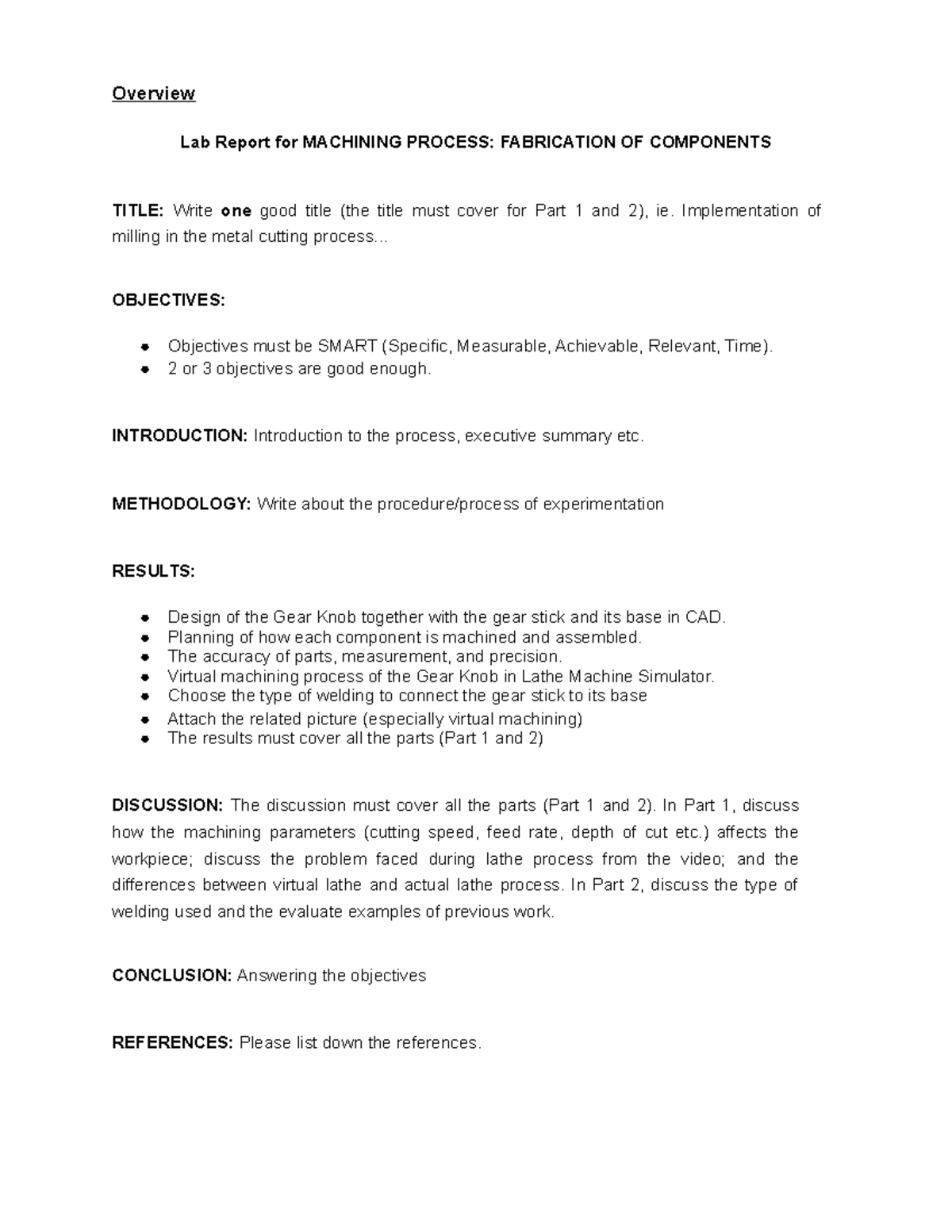 Part I II - Part I II - Overview Lab Report for MACHINING PROCESS ...