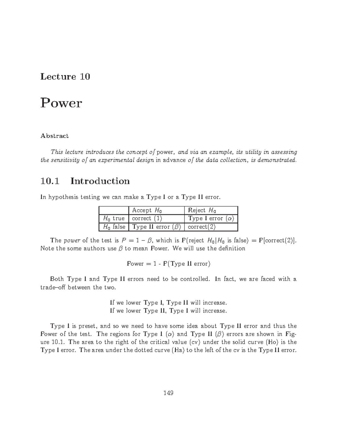 STAT 300 Lecture 10 - Power - Lecture 10 Power Abstract This lecture introduces the concept of ...