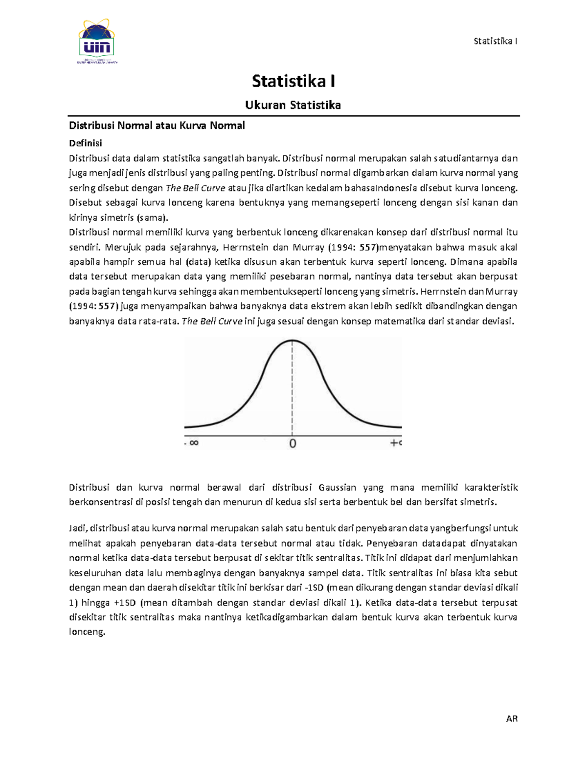 Statistika I [Kurva Normal] - Statistika I Ukuran Statistika Distribusi ...