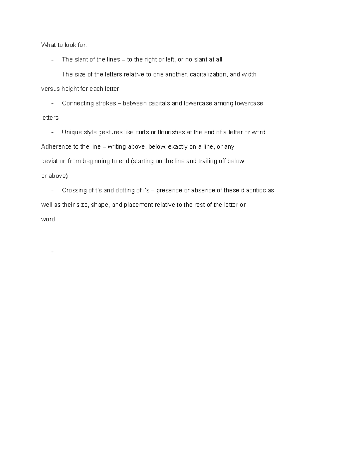 Handwriting Forgery - notes from class - What to look for: - The slant ...