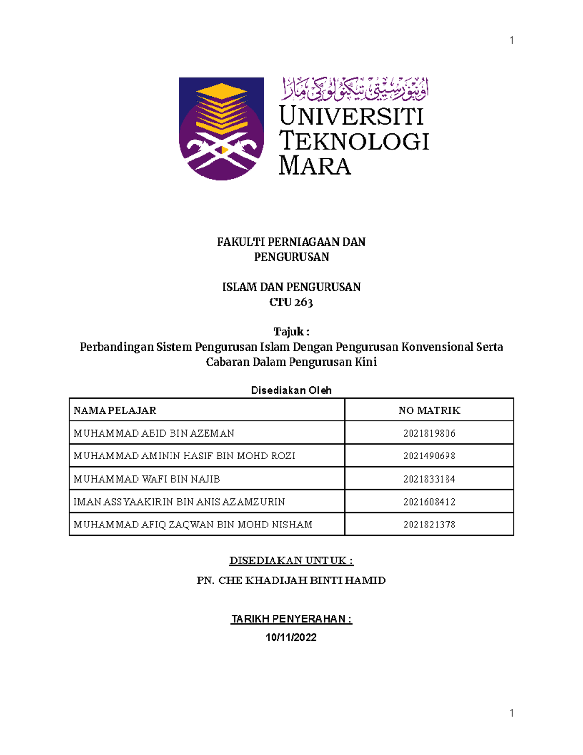 (CTU263 BA1143B )G3 - bluh \ - FAKULTI PERNIAGAAN DAN PENGURUSAN ISLAM DAN PENGURUSAN CTU 263 ...
