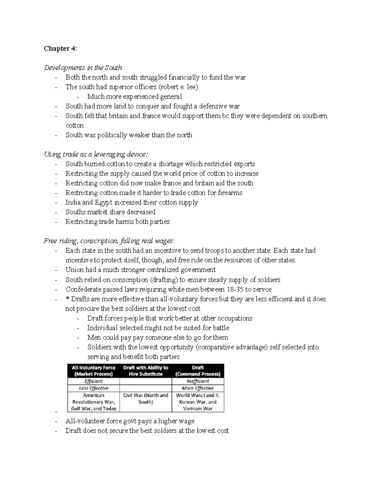 Econ Cheatsheet 2 - notes - Chapter 4: Developments in the South - Both ...