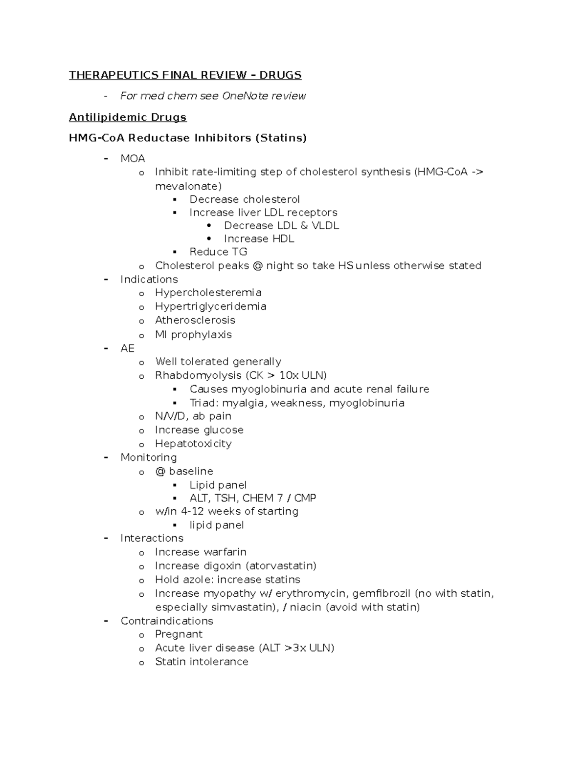 Final Reviw drugs - THERAPEUTICS FINAL REVIEW – DRUGS For med chem see ...