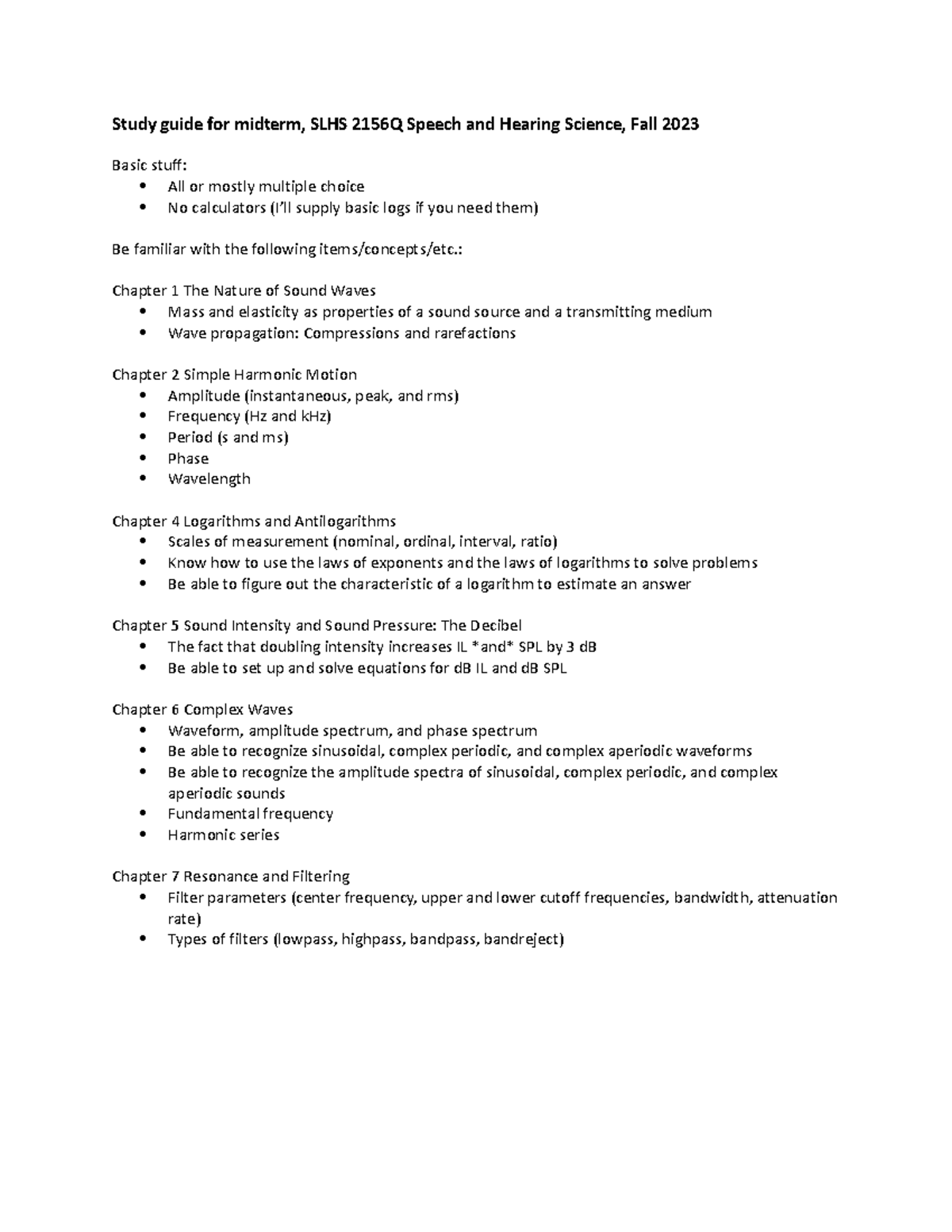 2156Q midterm study guide Fall 2023 - Study guide for midterm, SLHS 2156Q Speech and Hearing ...