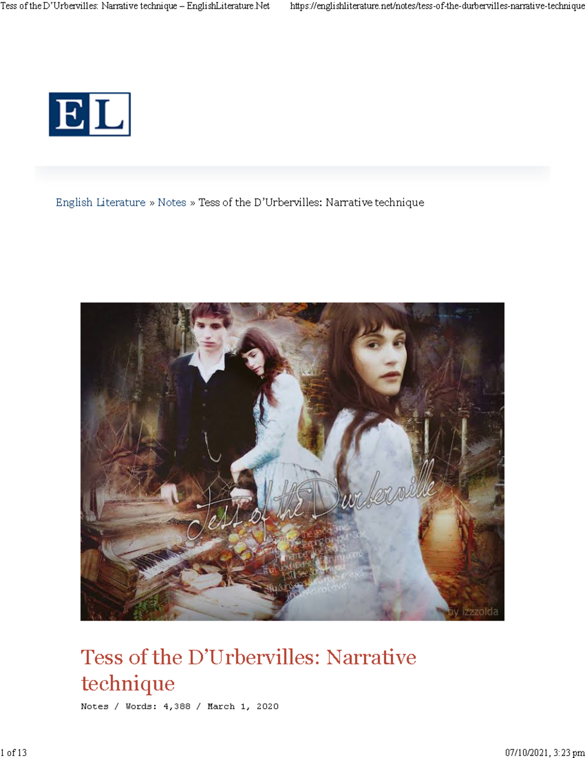 Tess of the D’Urbervilles Narrative technique – English Literature ...