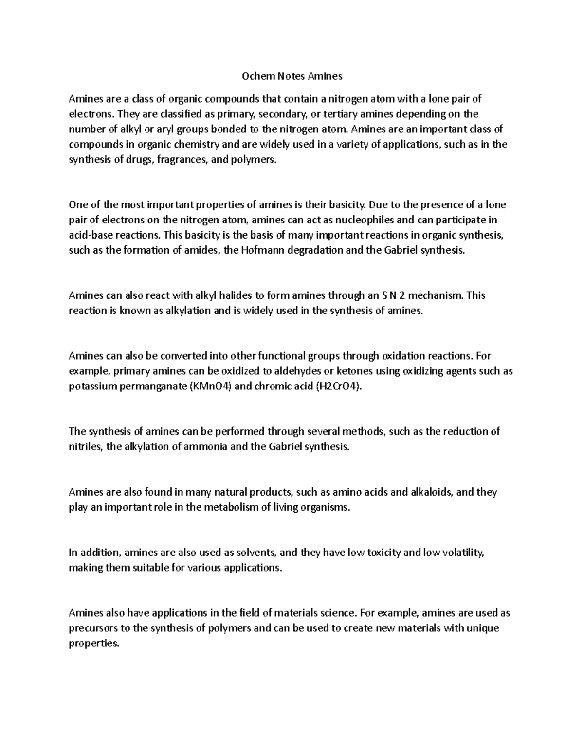 Ochem Notes Amines - Ochem Notes Amines Amines are a class of organic ...