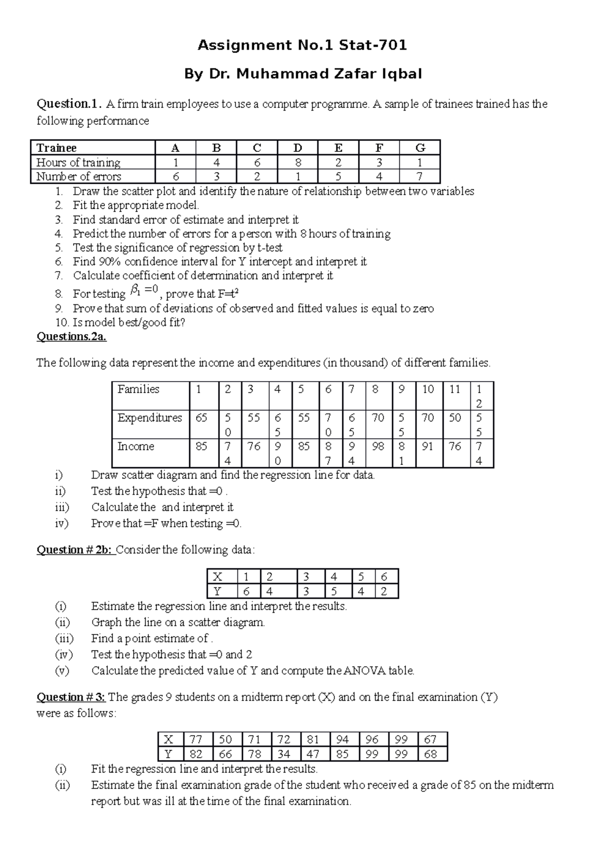 Assignment No 1 - Greatvwork - Assignment No Stat- By Dr. Muhammad Zafar Iqbal Question. A firm ...