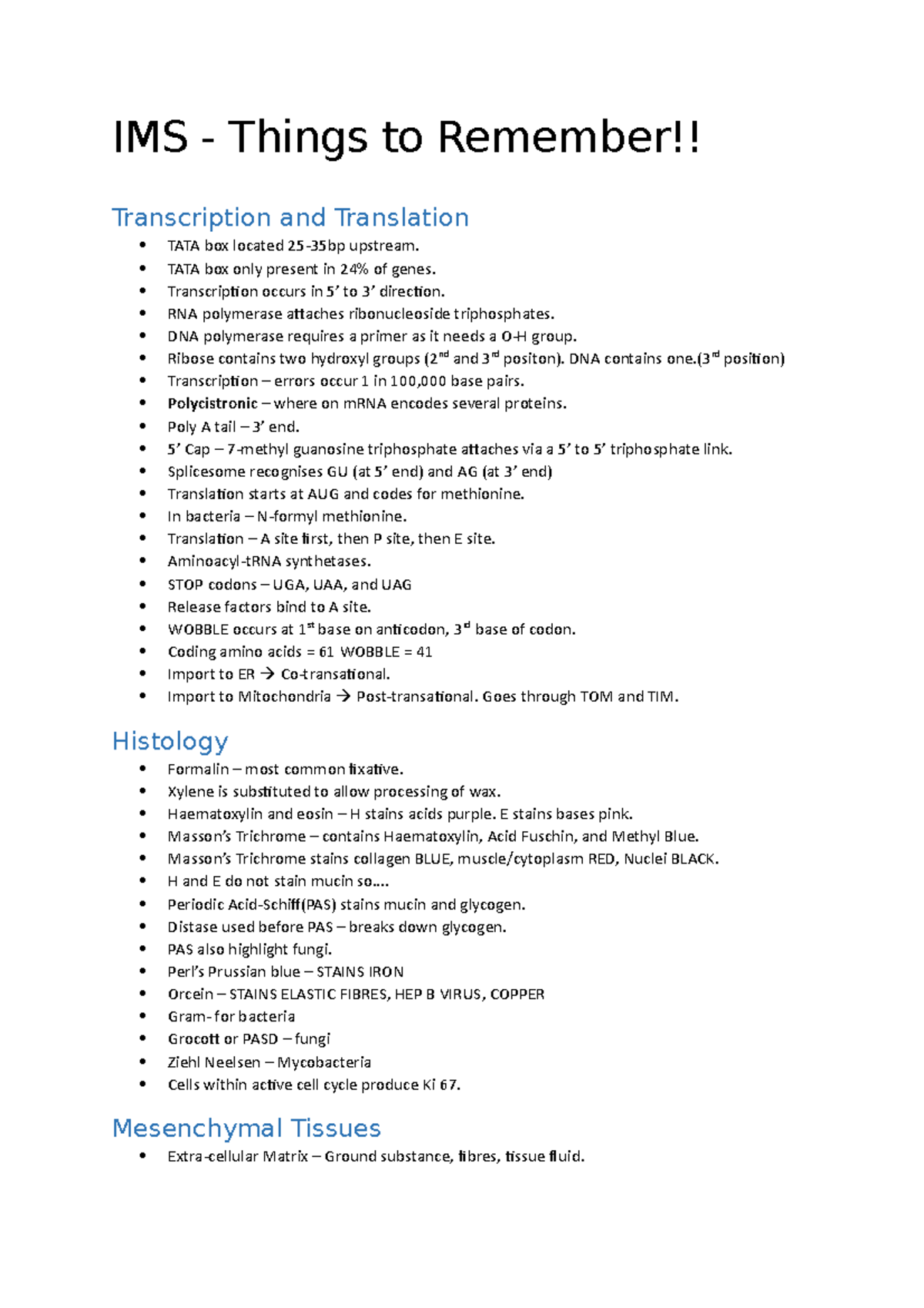 IMS Summary - IMS - Things to Remember!! Transcription and Translation ...