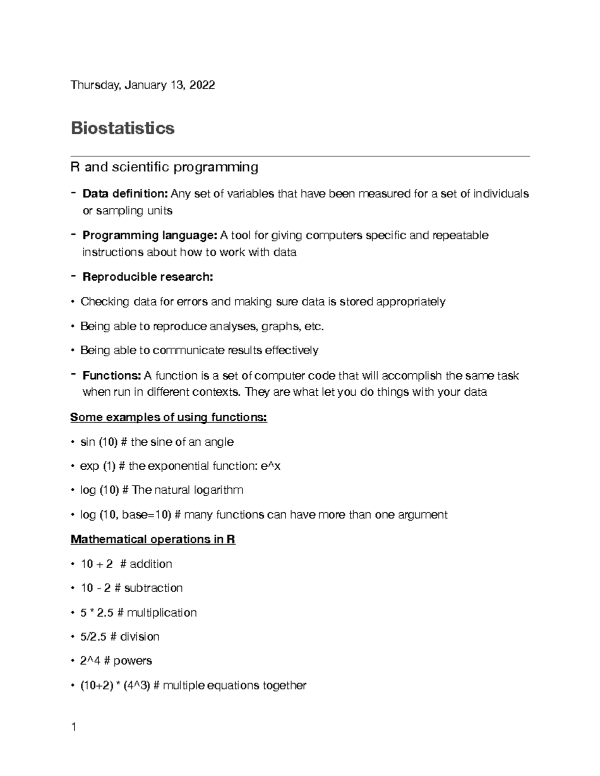 Biostats Lecture Notes Thursday January 13 2022 Biostatistics R And Scientific Programming