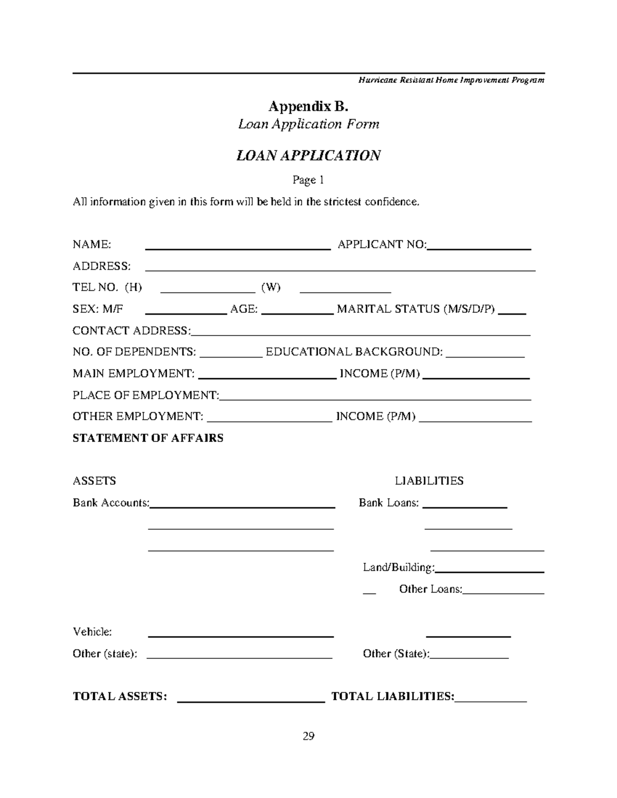 Loanapp - n/a - Hurricane Resistant Home Improvement Program Appendix B. Loan Application Form ...