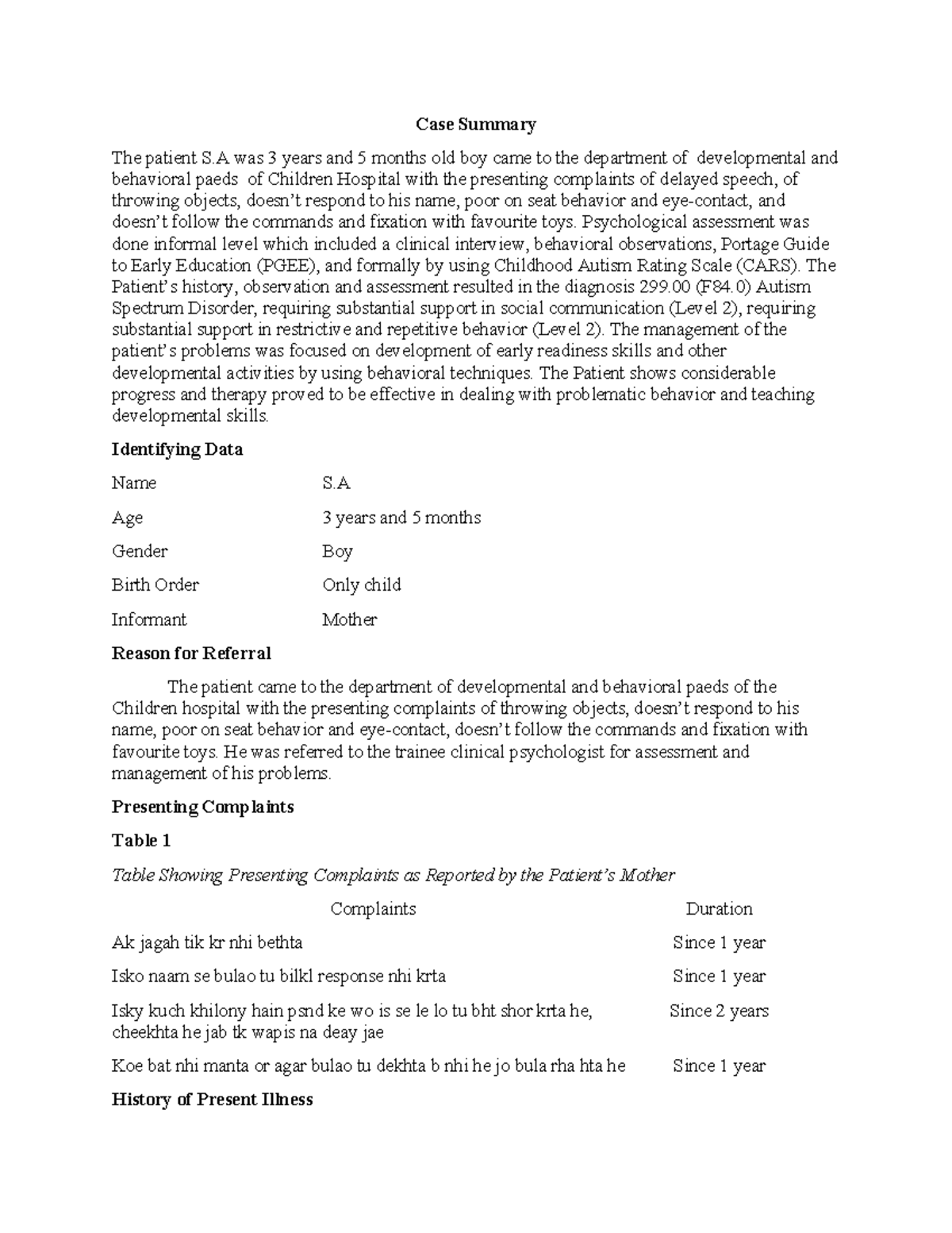 Child Case Report - Case Summary The patient S was 3 years and 5 months ...
