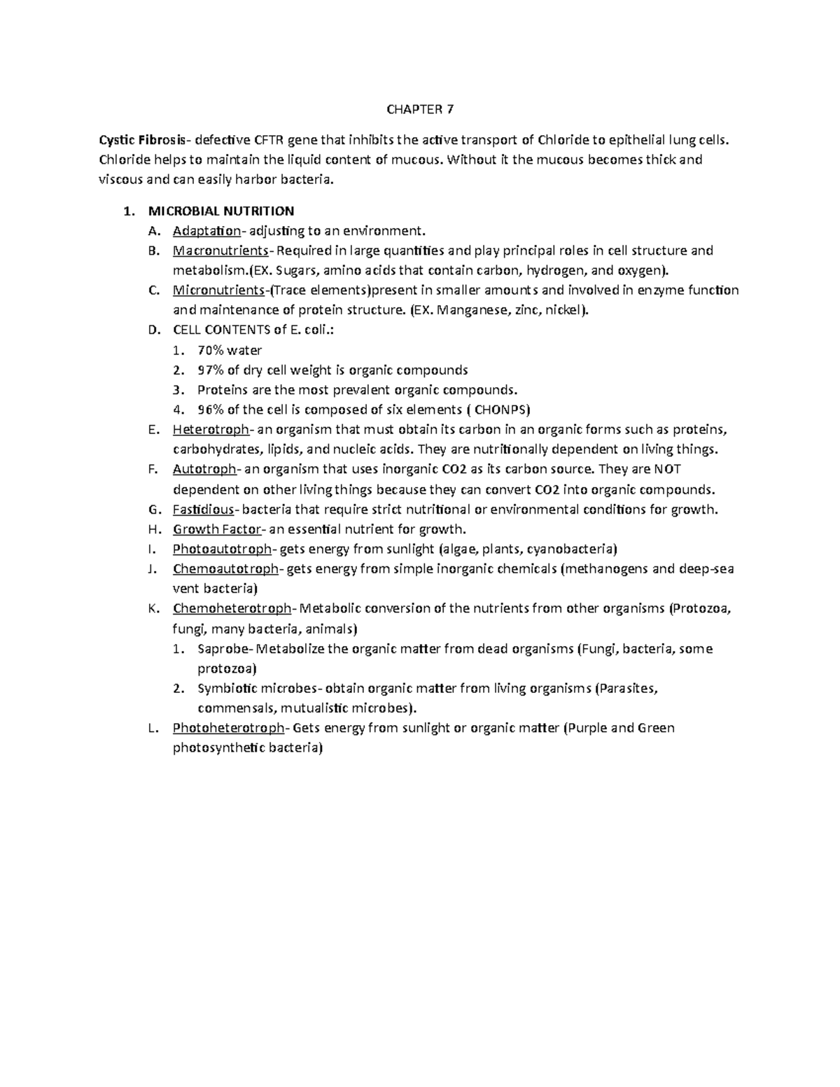 Chapter 7 - Help with homework - CHAPTER 7 Cystic Fibrosis- defective ...