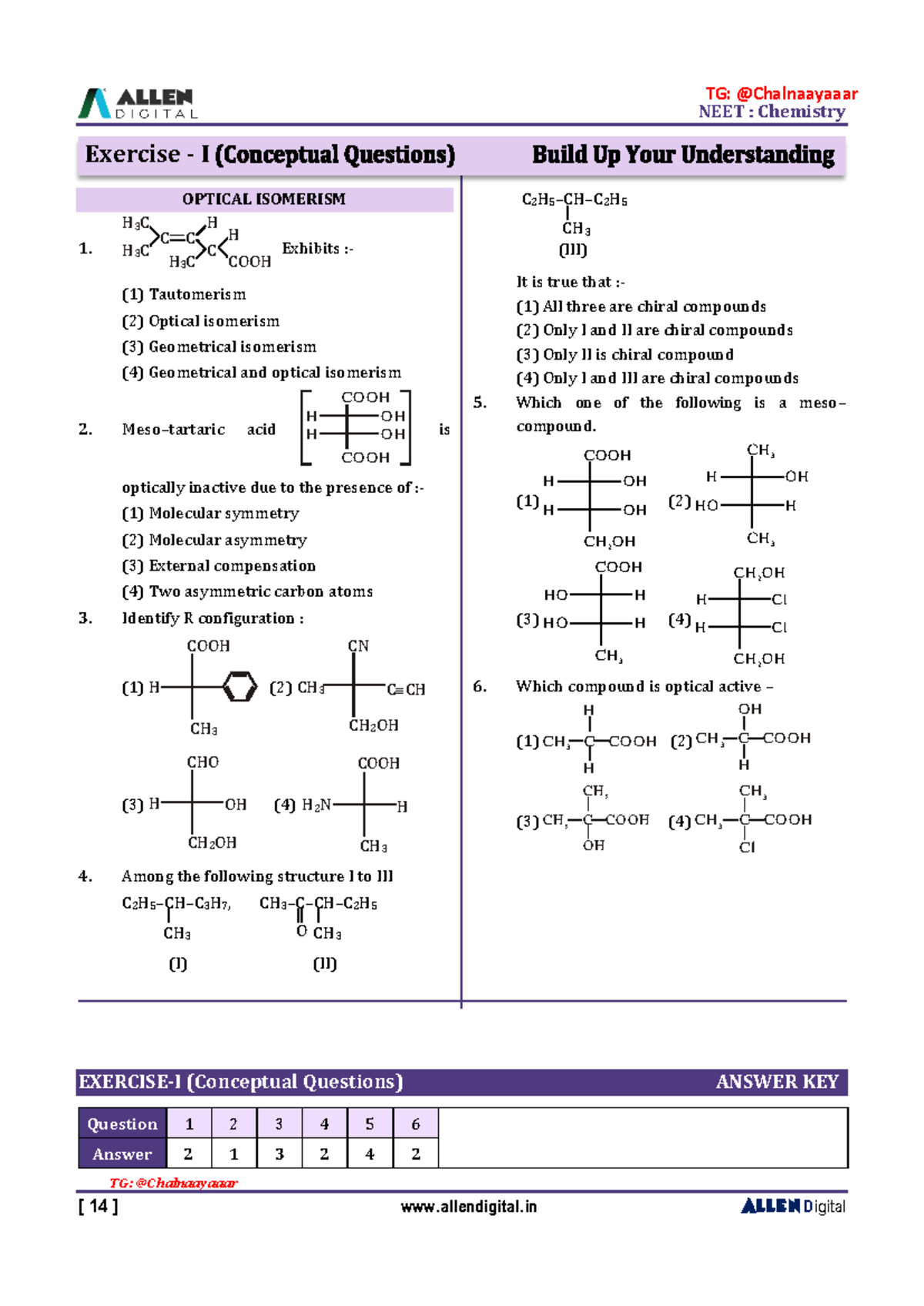 Optical Isomerism - NEET : Chemistry [ 14 ] allendigital Digital ...
