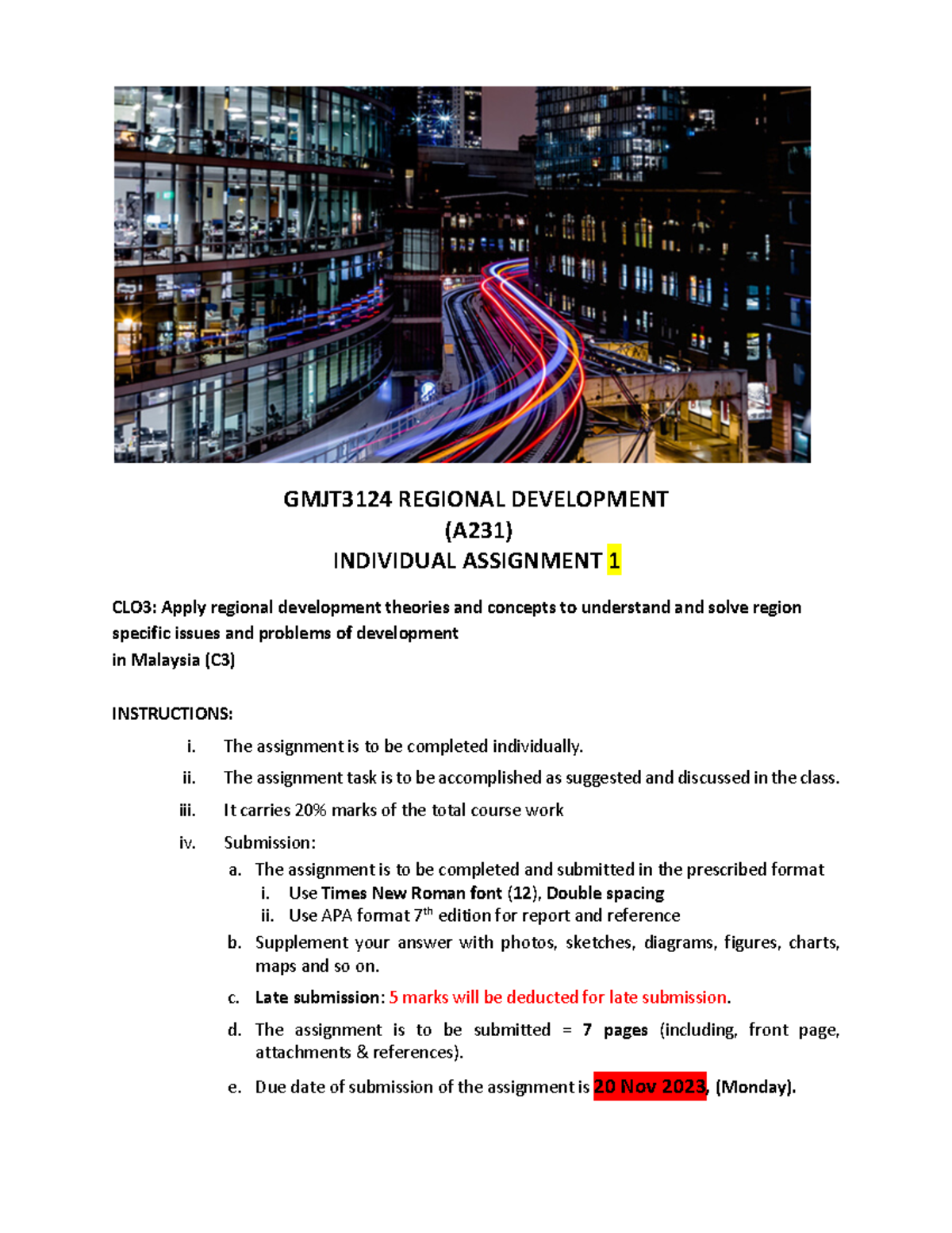 03.GMJT3124 Individual Assignment 1 (A231) - GMJT3124 REGIONAL ...